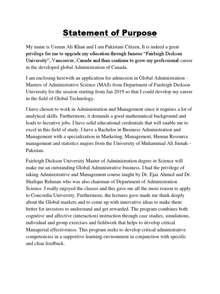 Sop (Mas) 1 | PDF | Master's Degree | University