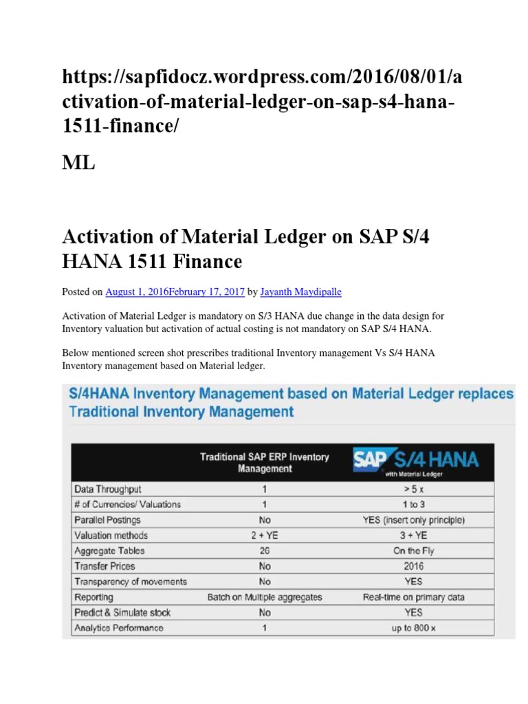Ctivation-Of-Material-Ledger-On-Sap-S4-Hana-1511-Finance/ ML | PDF ...
