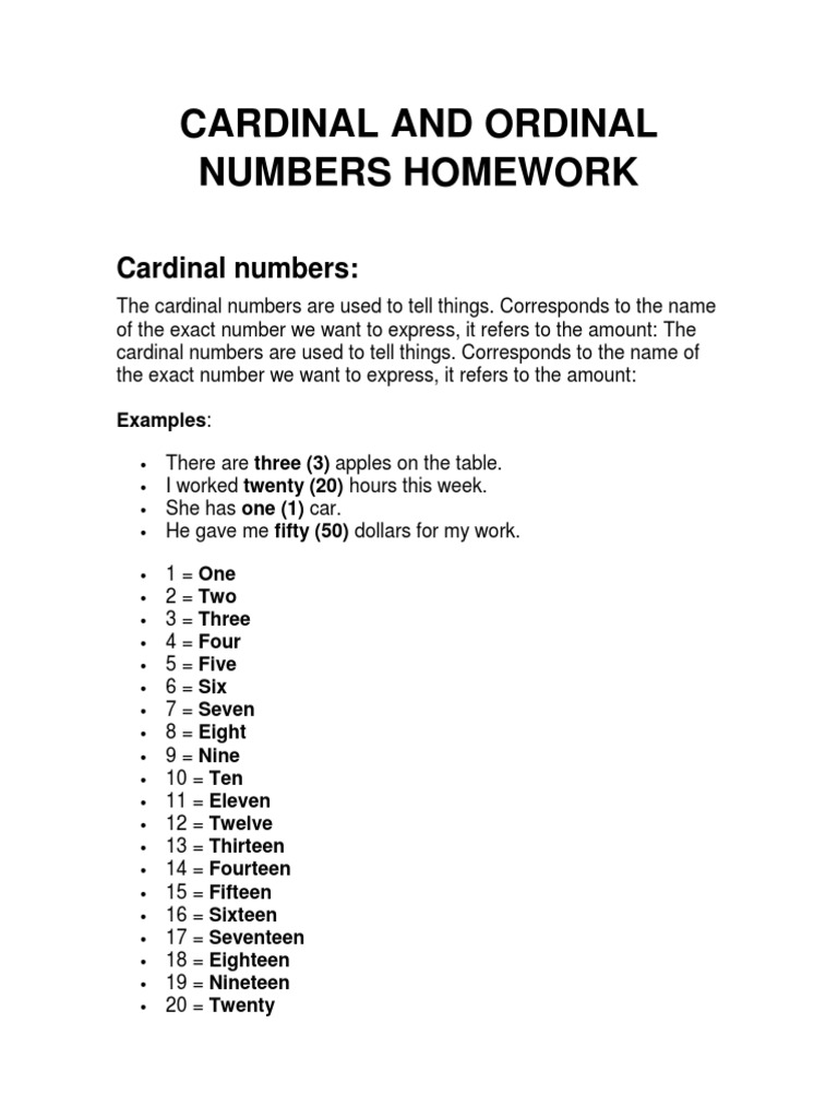 Cardinal and Ordinal Numbers Homework | PDF | Mathematical Concepts ...