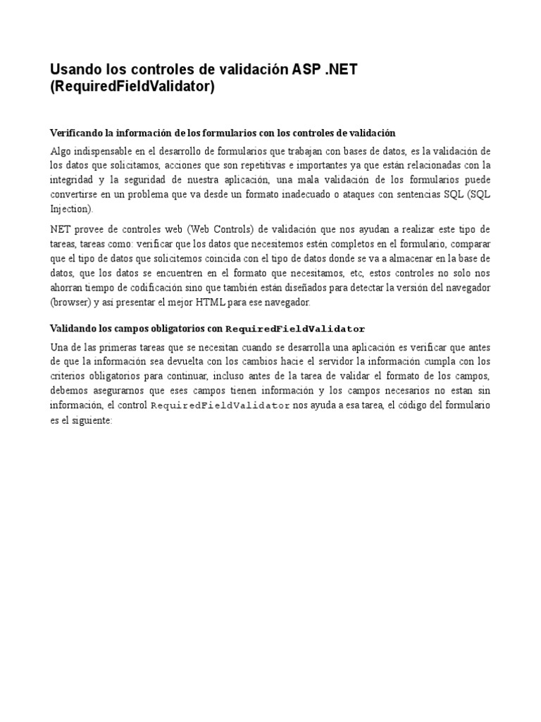 Validación ASP.NET: RequiredFieldValidator | PDF | Red mundial | Internet y web