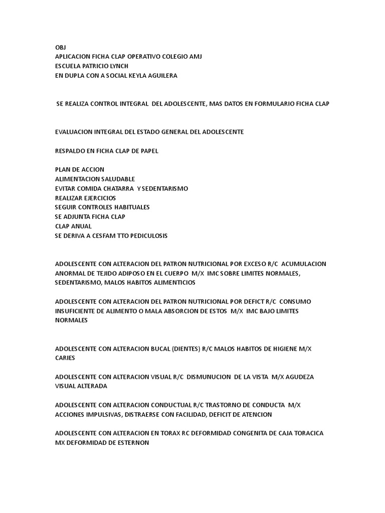 Ficha Clap | PDF | Psiquiatría | Sistema nervioso