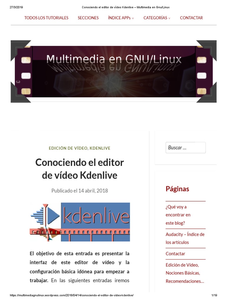 Conociendo El Editor de Vídeo Kdenlive - Multimedia en Gnu - Linux | PDF | Point and Click ...