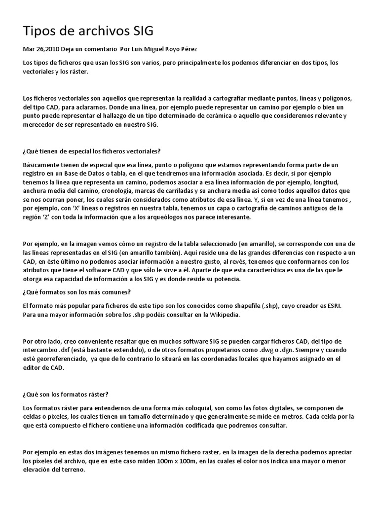 Tipos de Archivos en Sistemas SIG | PDF | Sistema de información ...
