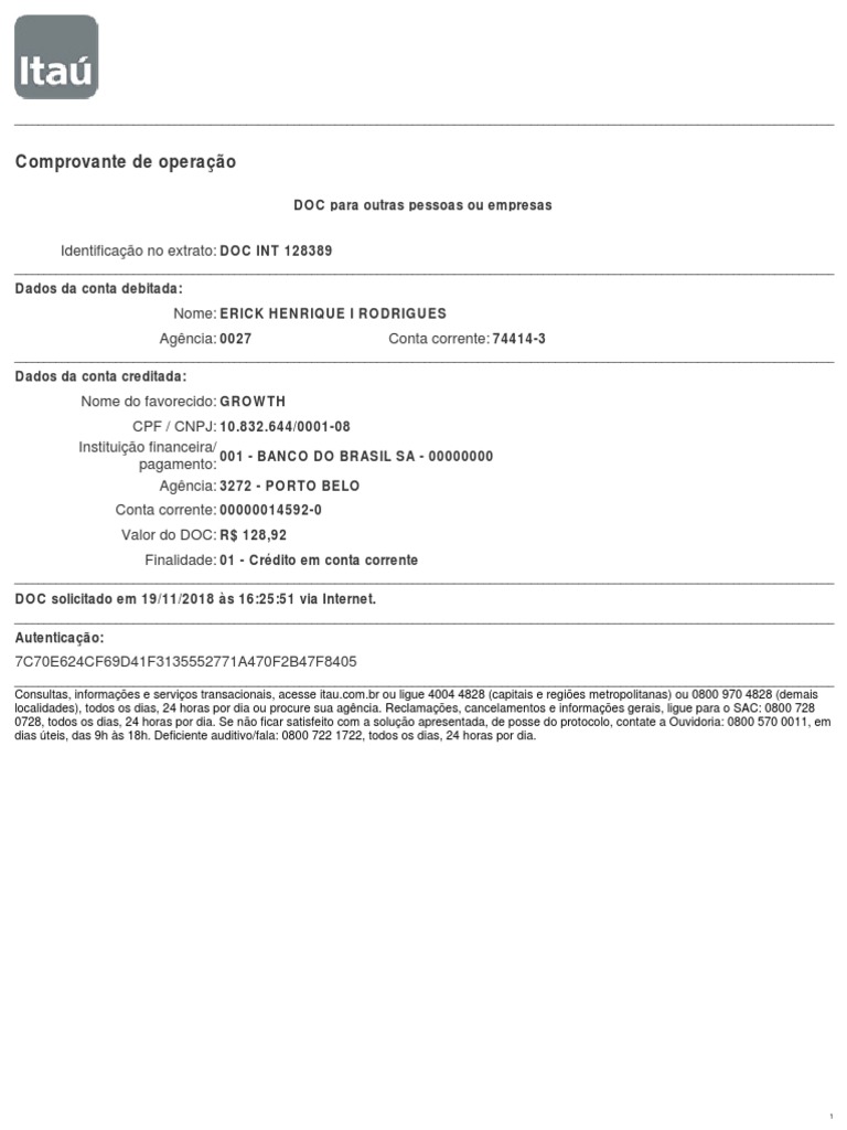 Comprovante DOC | PDF | Indústrias de serviços | Bancos