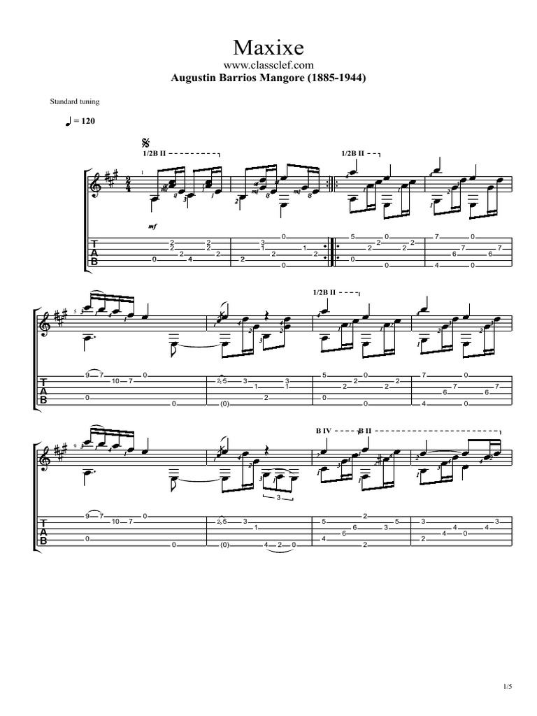 Agustín Barrios Mangoré - Maxixe PDF | PDF | Composers | Music