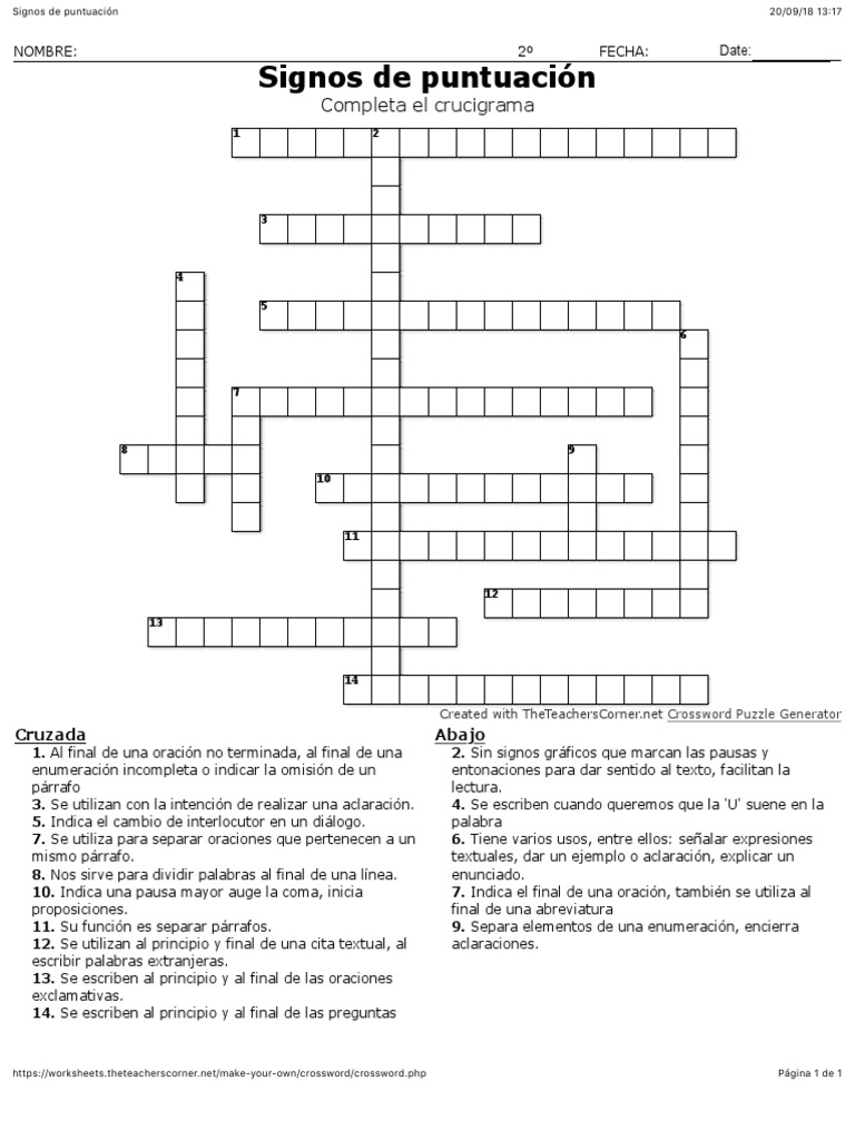 Signos de Puntuación - CRUCIGRAMA | PDF | Puntuación | Coma