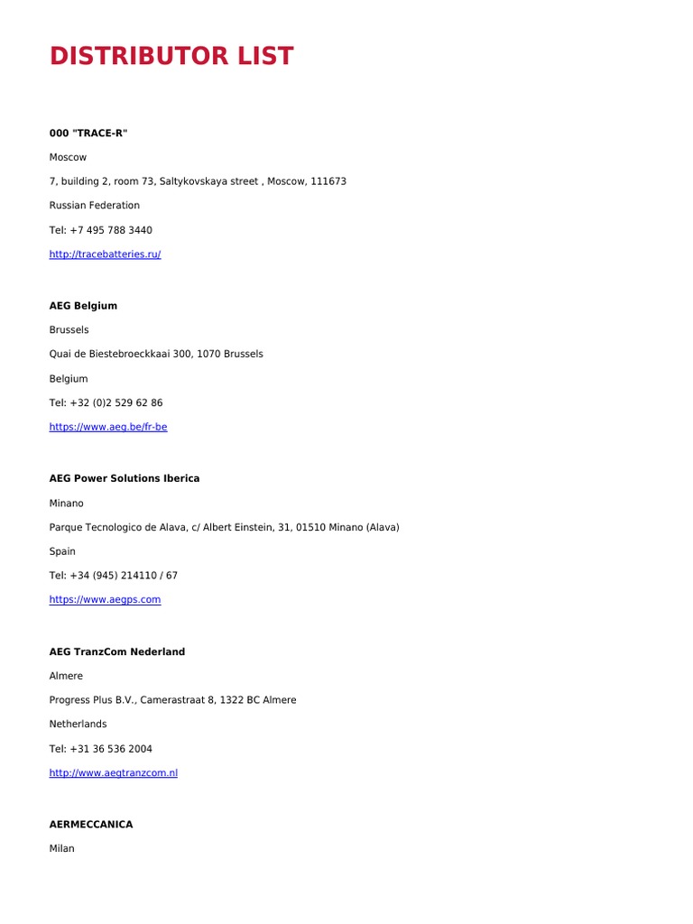Distributor List | PDF