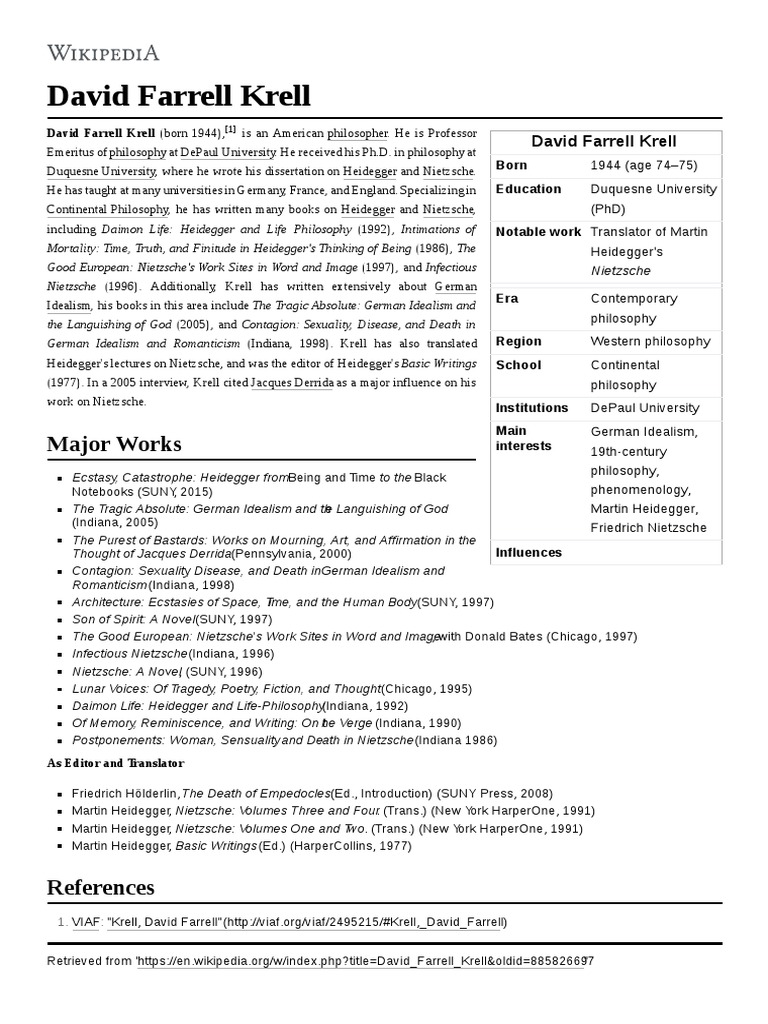 David Farrell Krell: Major Works | PDF | Philosophical Theories ...