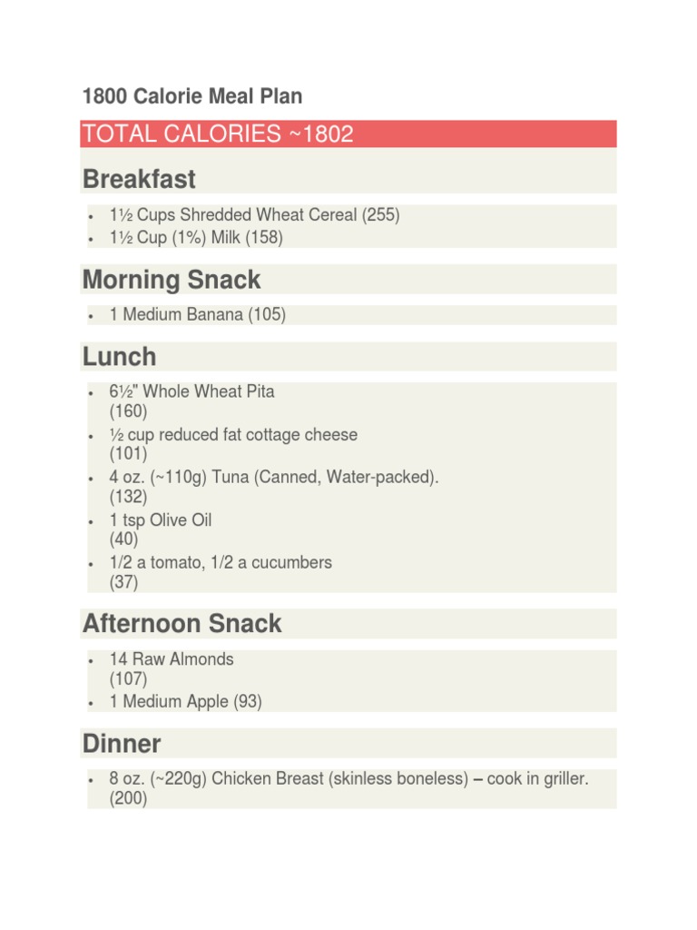 1800 Calories Diet | PDF | Cooking, Food & Wine | Wellness