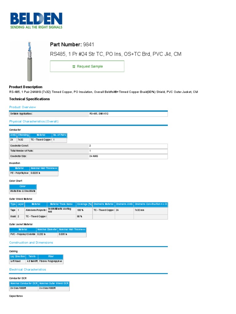 Part Number: 9841: RS485, 1 PR #24 STR TC, PO Ins, OS+TC BRD, PVC JKT ...