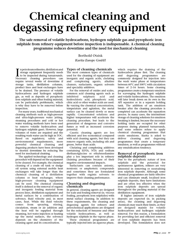 Chemical Cleaning for Refinery Equipment | PDF | Oil Refinery ...