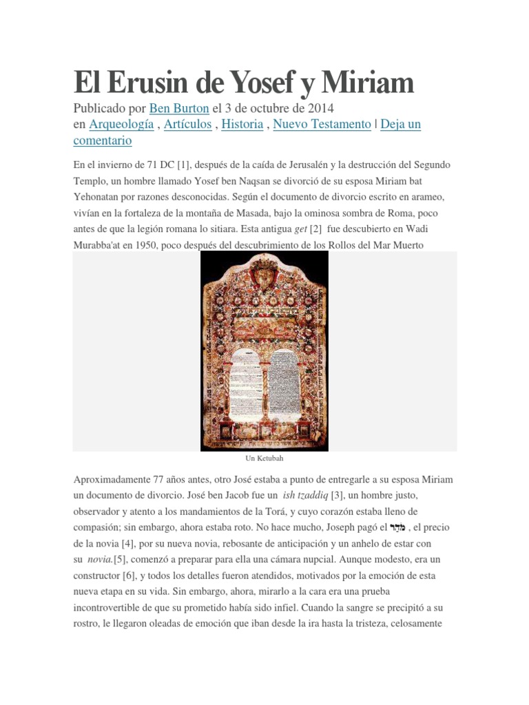 El Erusin de Yosef y Miriam | PDF | María, madre de Jesús | Matrimonio