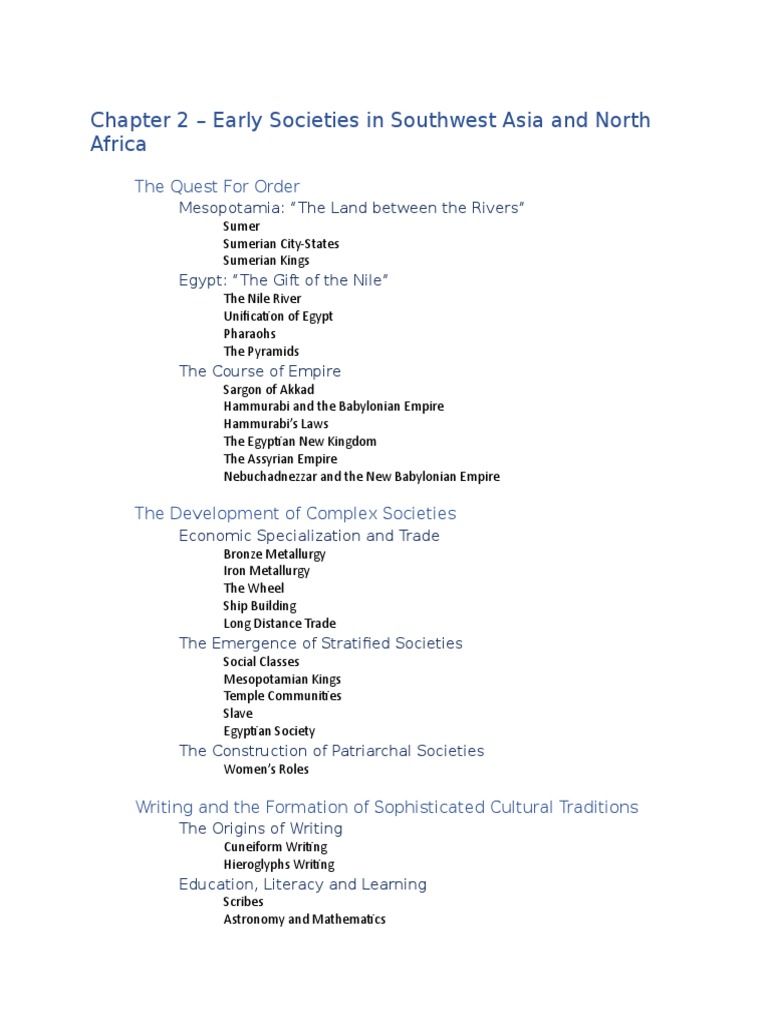 CH 2 - Early Societies in Southwest Asia and North Africa | PDF ...