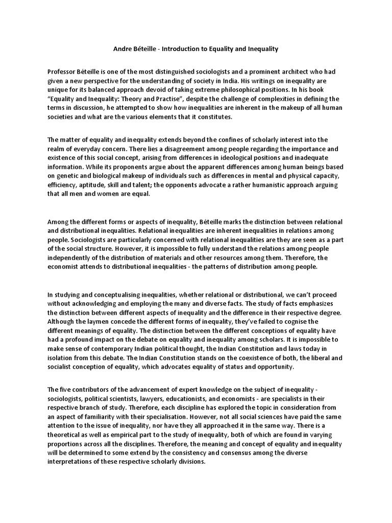 Andre Beteille - Introduction To Inequality and Equality | PDF | Equal ...