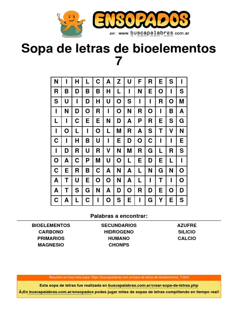 Sopa de Letras de Bioelementos 7