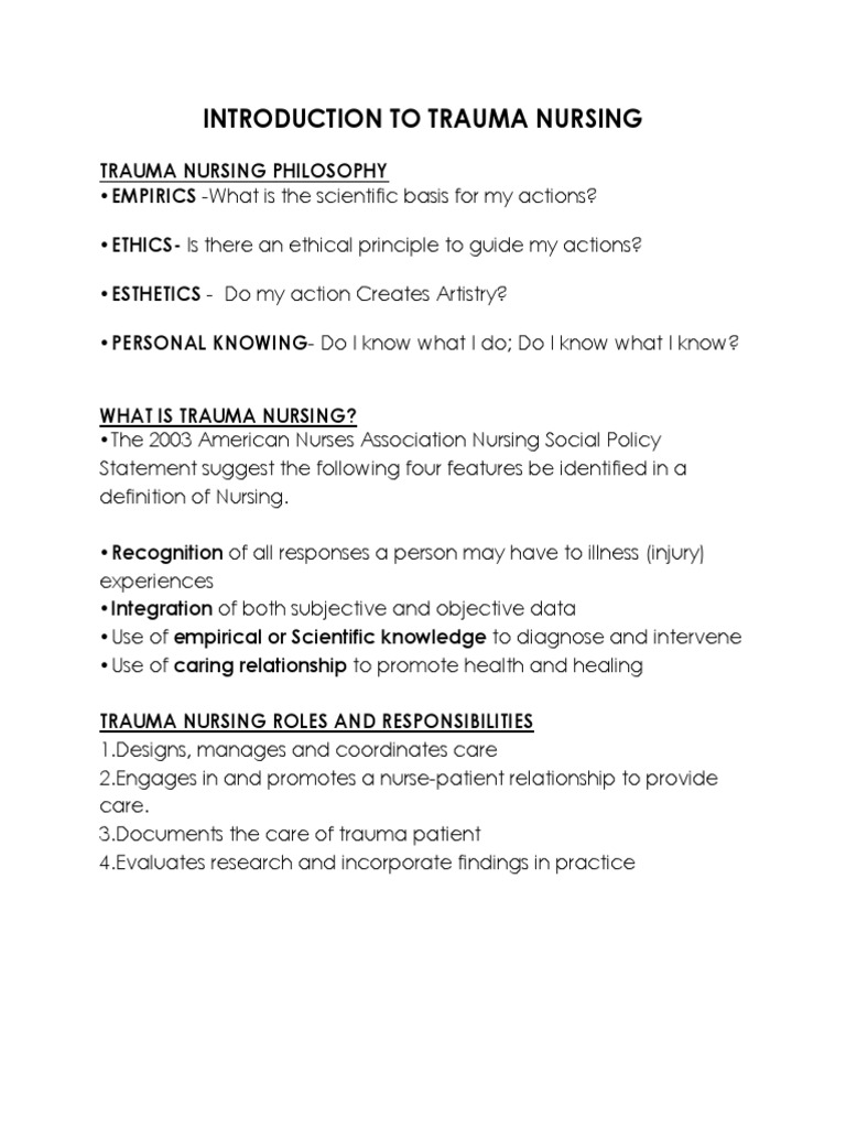 Introduction To Trauma Nursing | PDF | Major Trauma | Emergency Department