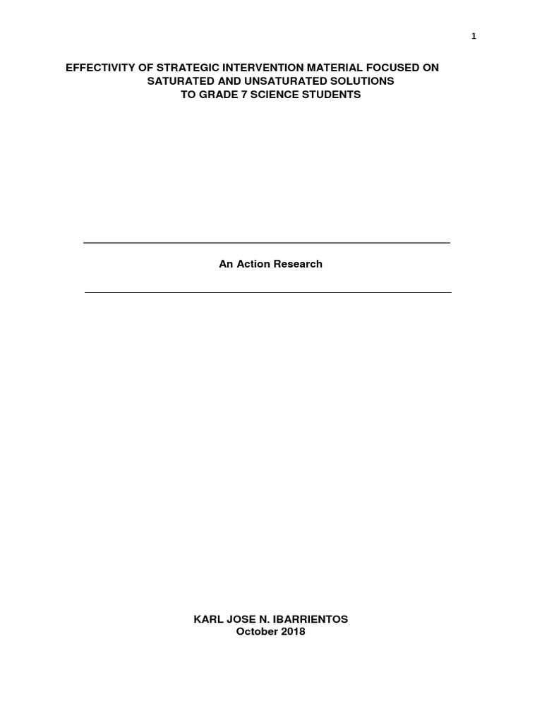 SAMPLE SCHOOL ACTION RESEARCH (Strategic Intervention Material in ...