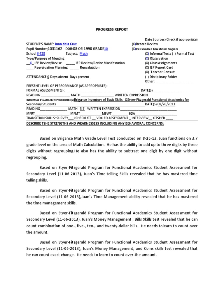April Progress Report | PDF | Individualized Education Program ...
