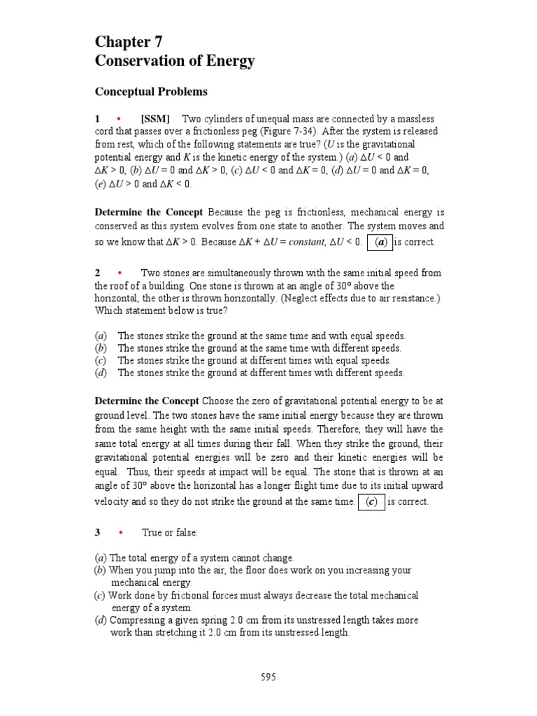 Ch07 Homework Solutions PDF | PDF | Potential Energy | Watt