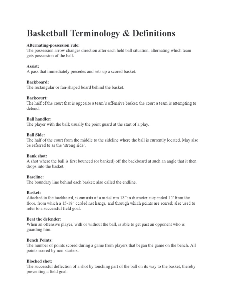 Basketball Terminology & Definitions: Alternating-Possession Rule | PDF ...