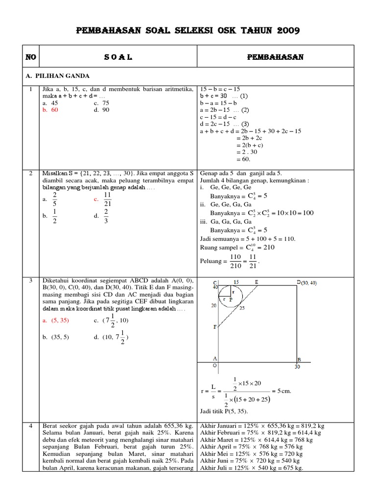 Pembahasan Soal Seleksi OSK 2009 | PDF