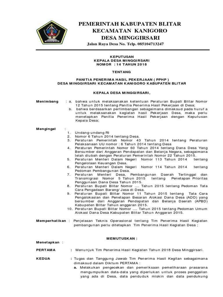 Contoh SK Pembentukan Panitia PILKADES | PDF