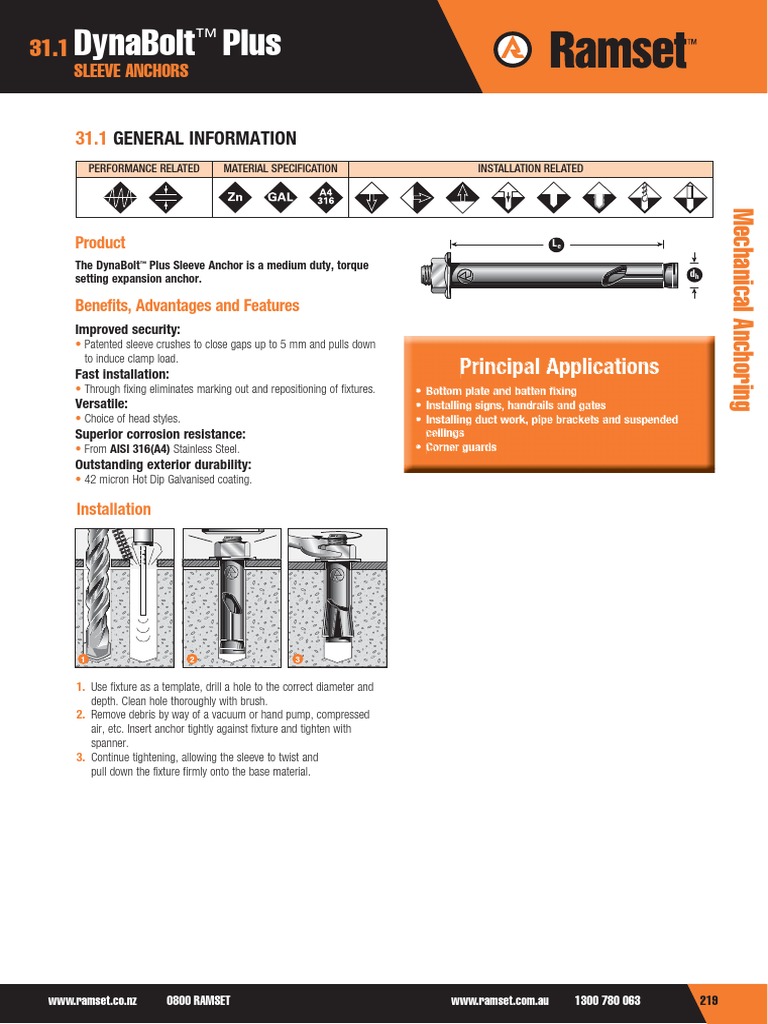 Ramset Specifiers Anchoring Resource Book ANZ - DynaBolt Plus Mechanical Anchoring | PDF ...