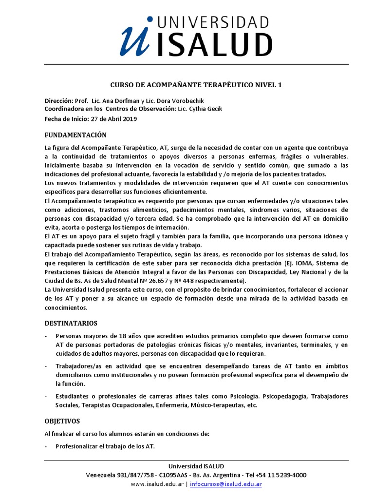 Acompa - Ante Terapeutico Nivel 1 2019 PDF | PDF | Psicoterapia | Adultos