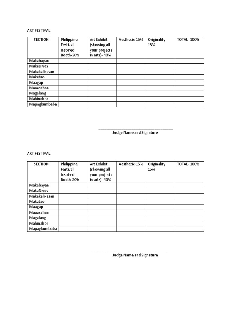 Art Festival Score Sheet | PDF