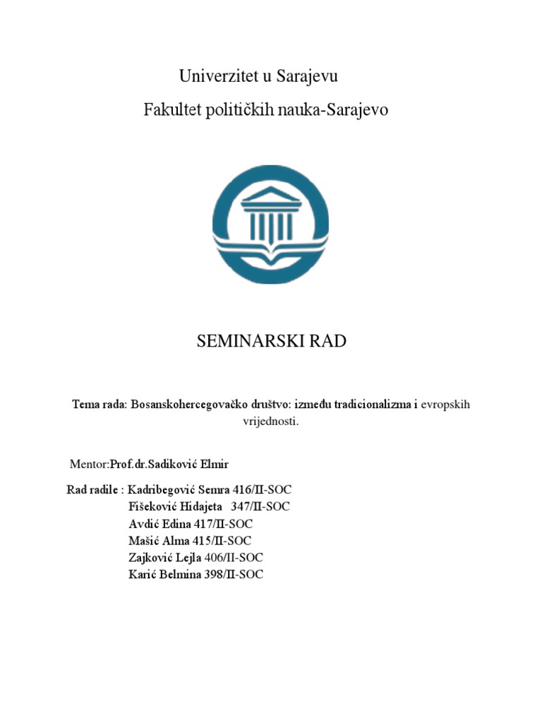 Univerzitet U Sarajevu-Seminarski Rad Iz BiH I Evropske Integracije | PDF