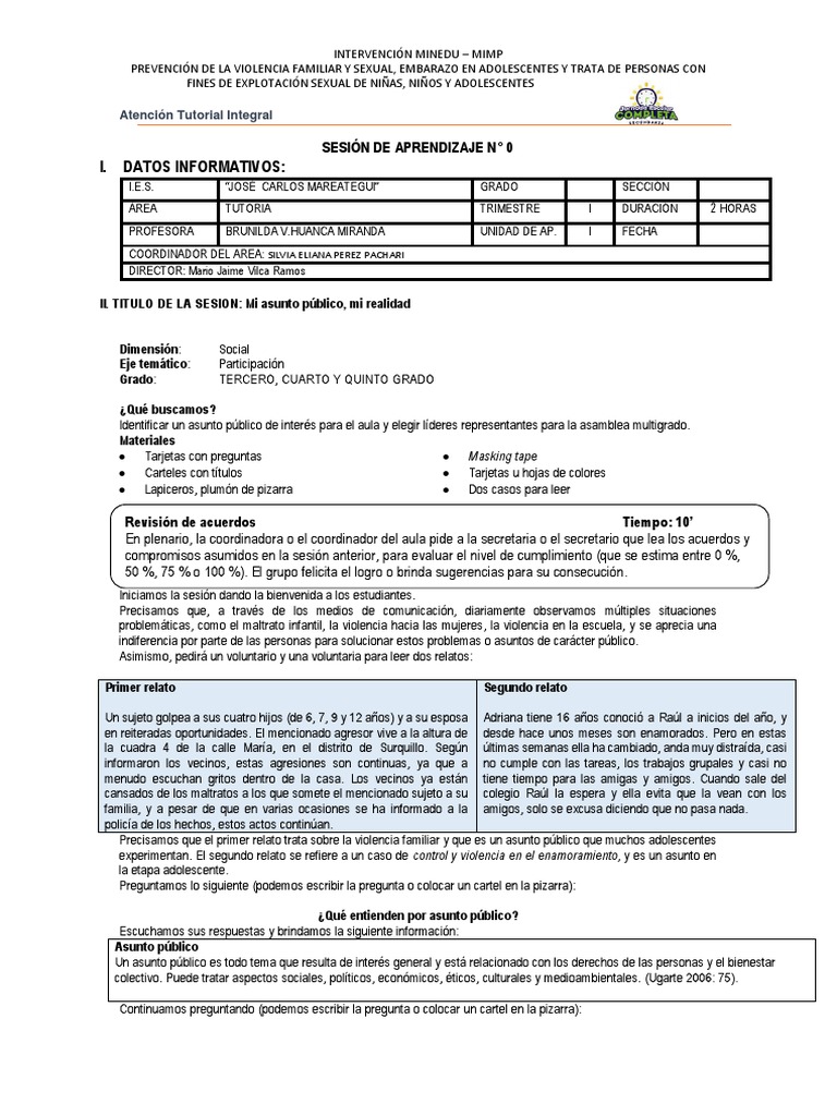 SESION 0 - ASUNTO PUBLICO 3º - 4º y 5º GRADO - JEC | PDF | Violencia doméstica | Embarazo en la ...