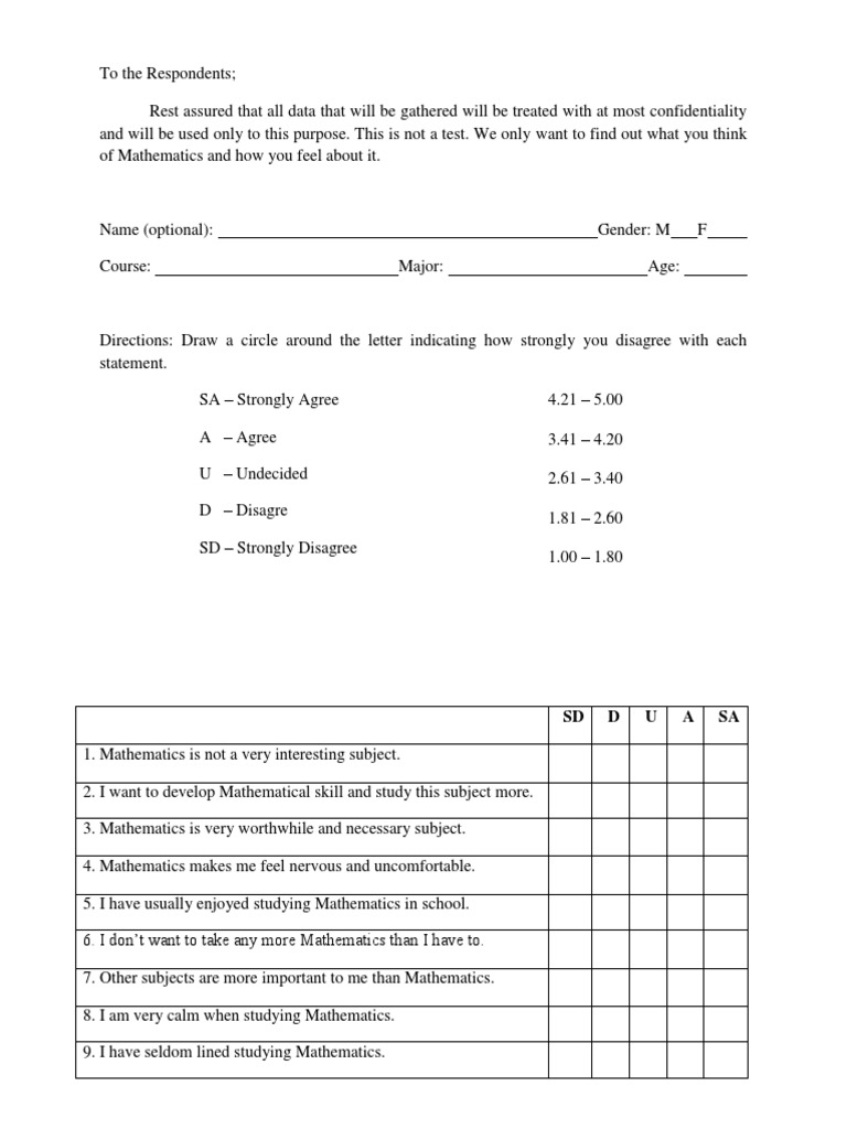 Student Attitudes Toward Mathematics | PDF | Teaching Mathematics ...