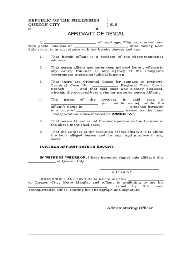 Affidavit of Denial | PDF