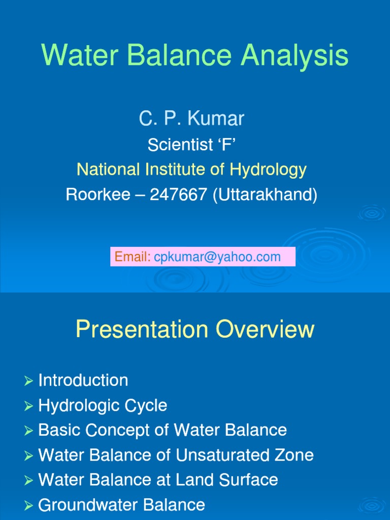Water Balance Analysis Water Balance Analysis: C. P. Kumar C. P. Kumar ...
