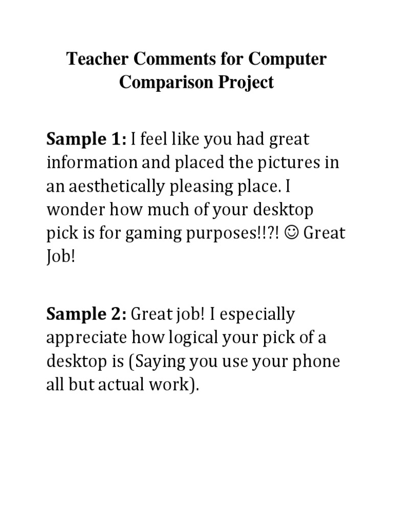 Teacher Comments For Computer Comparison Project | PDF | Computing ...