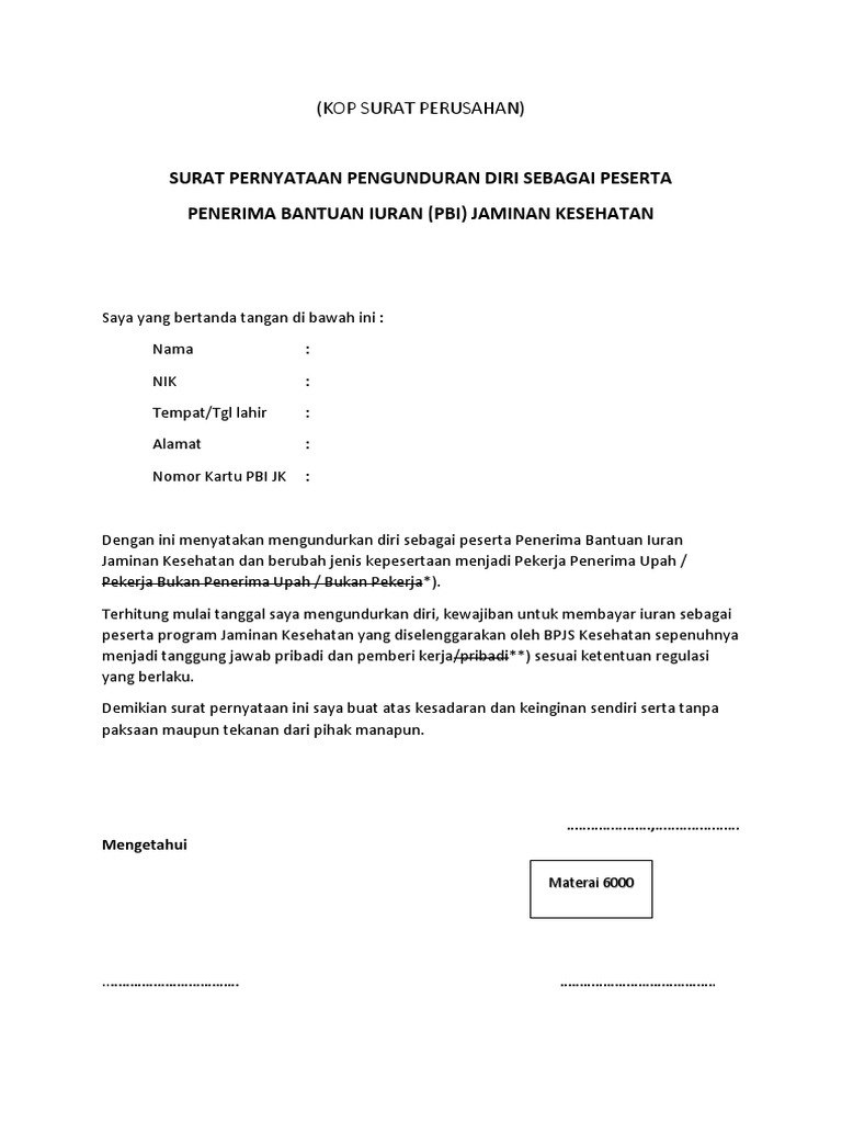 Surat Pernyataan Pengunduran Diri Pbi Apbn | PDF | Hukum