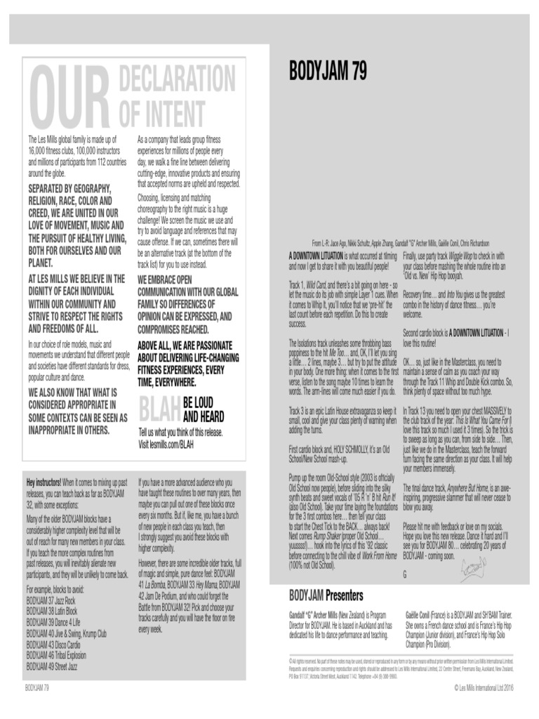 Declaration of Intent: Bodyjam 79 | PDF | High Intensity Interval Training | Abdominal Obesity