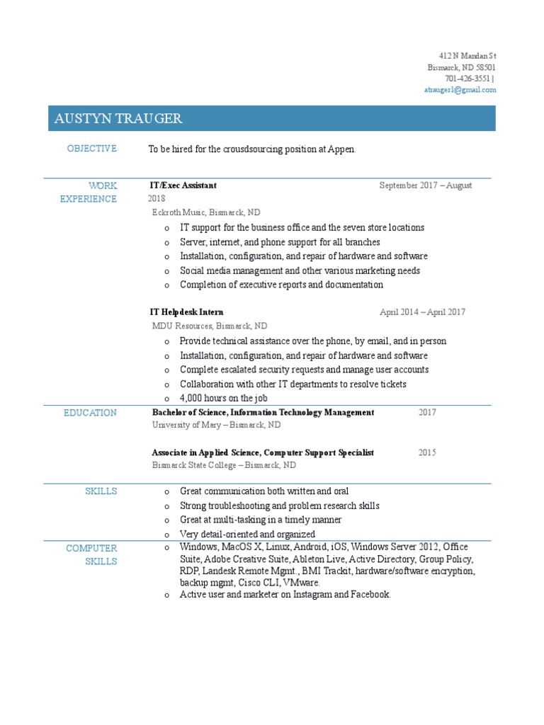 Appen Resume 2.docx | Help Desk | Operating System Families | Free 30 ...