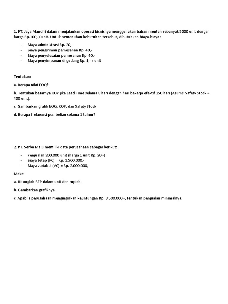 EOQ Dan BEP Contoh Soal | PDF | Komputer