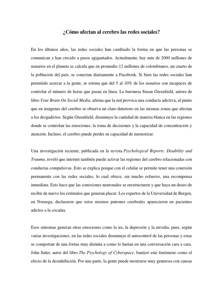 Cómo Afectan Al Cerebro Las Redes Sociales | PDF | Red social | Cerebro