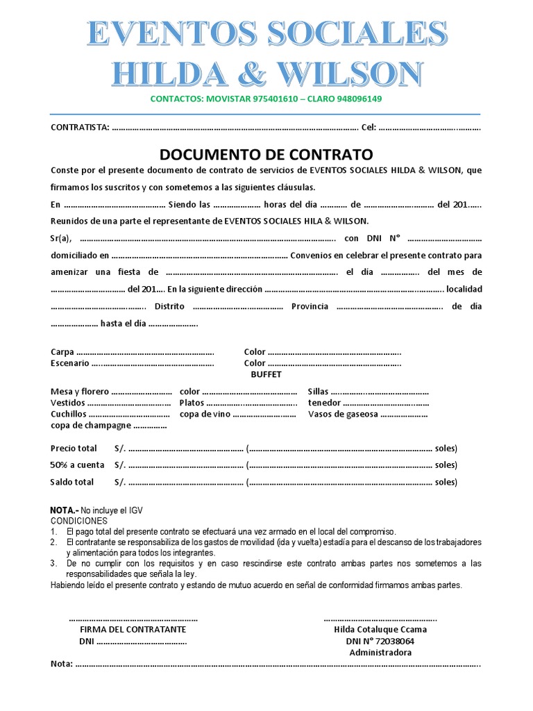 Contrato Eventos Sociales | PDF | Gobierno