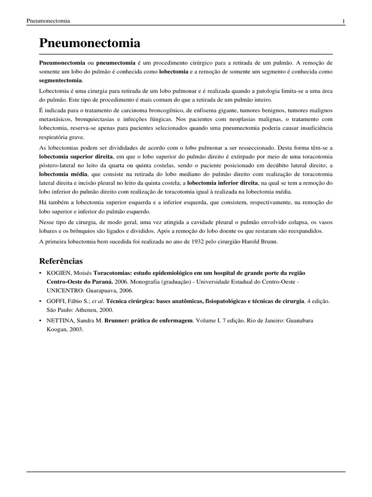 Pneumon Ecto Mia | Download grátis PDF | Cirurgia | Especialidades cirúrgicas