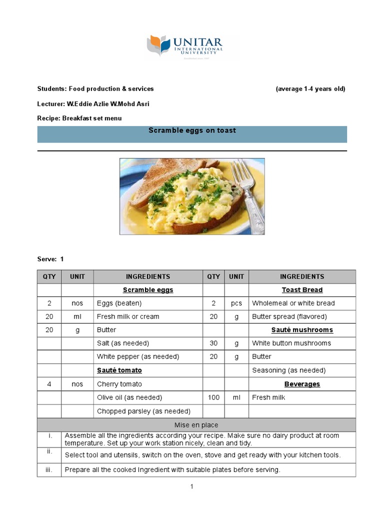 Breakfast Set Menu | PDF