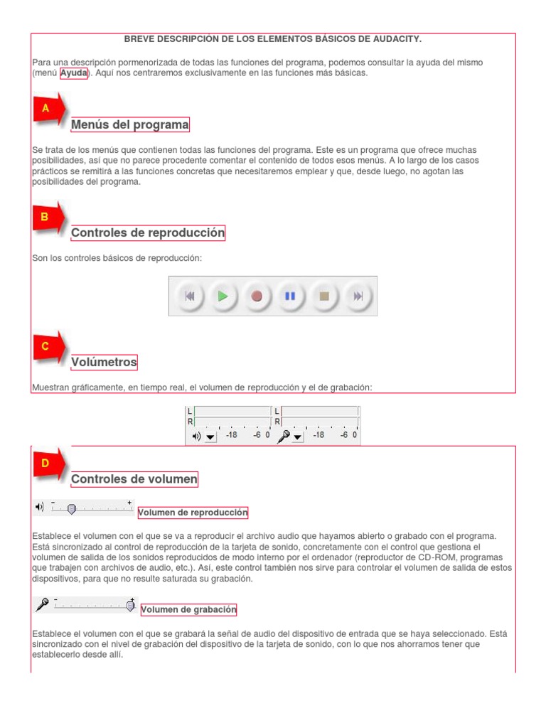 Breve Descripción de Los Elementos Básicos de Audacity | PDF | Programa de computadora ...