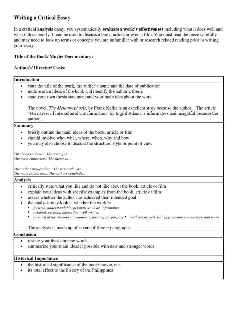 A Comprehensive Guide to Writing a Critical Analysis Essay | PDF ...