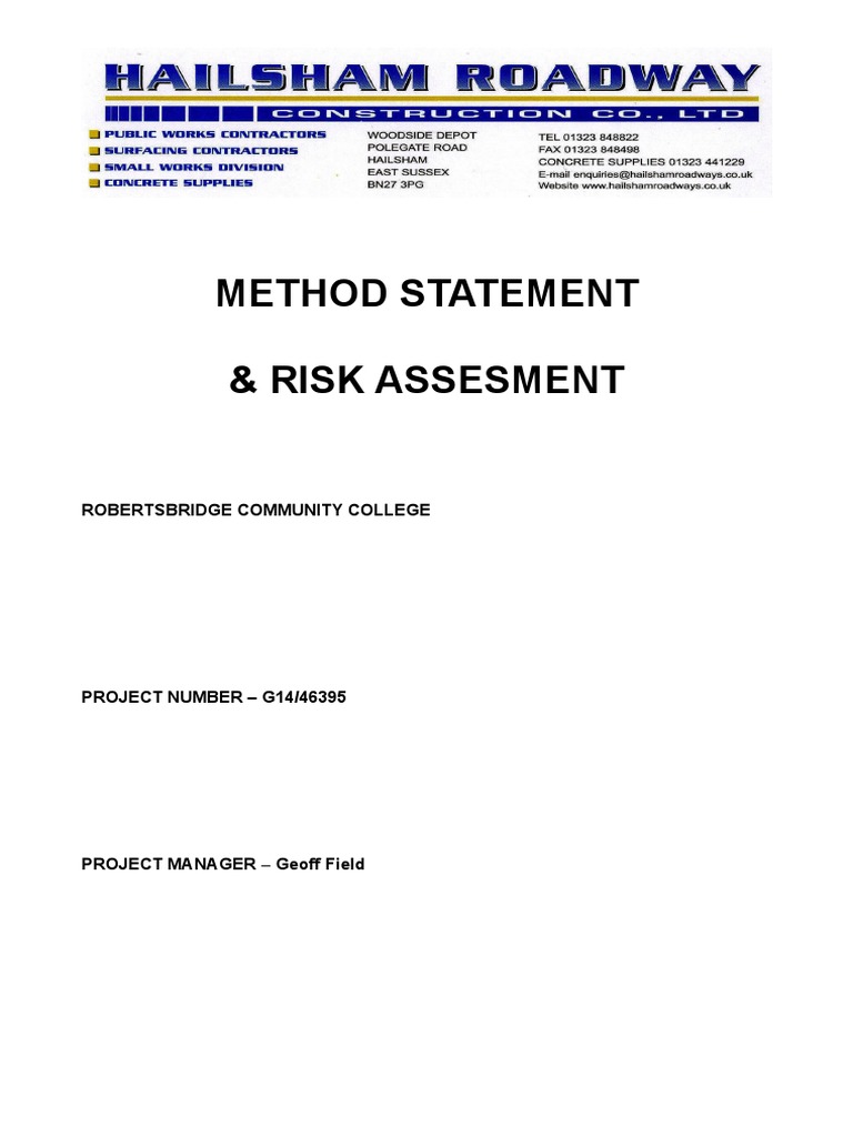 Method Statement & Risk Assessment | PDF | Personal Protective ...