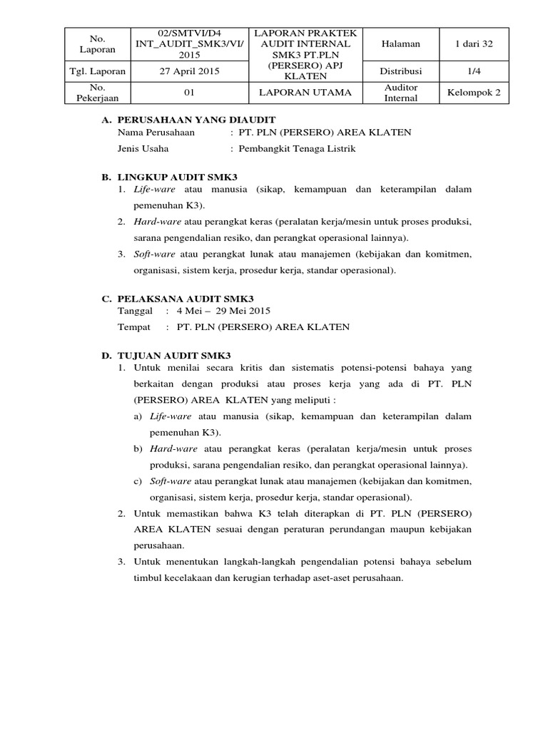 Contoh Audit SMK3 | PDF