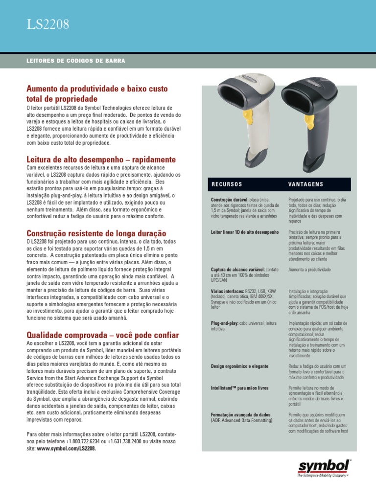 Configuracao Symbol LS2208 USB | PDF | Código de barras | Computação e ...