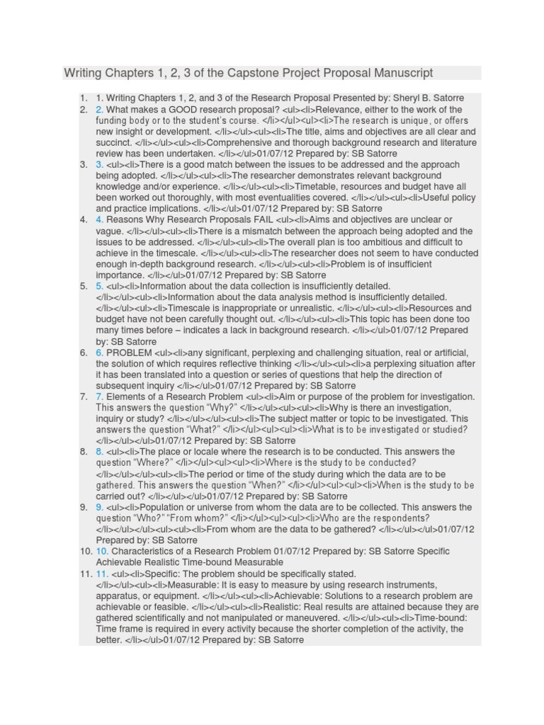 Writing Chapters 1, 2, 3 of The Capstone Project Proposal Manuscript ...