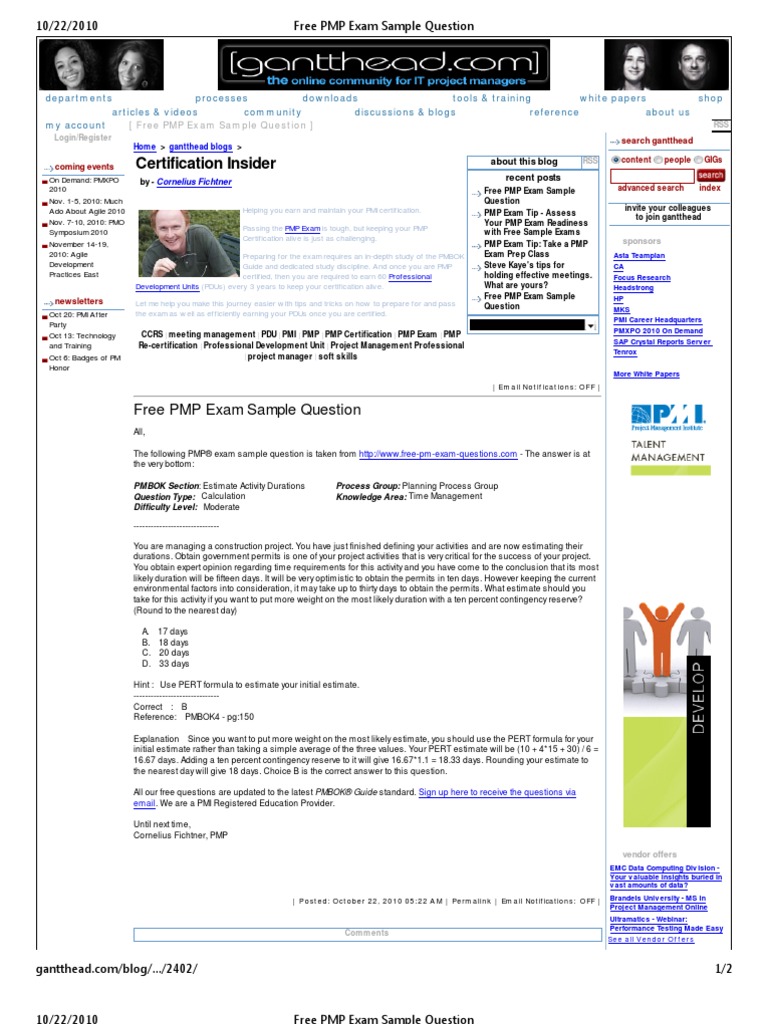 Free PMP Exam Sample Question - 1 | PDF | Project Management ...